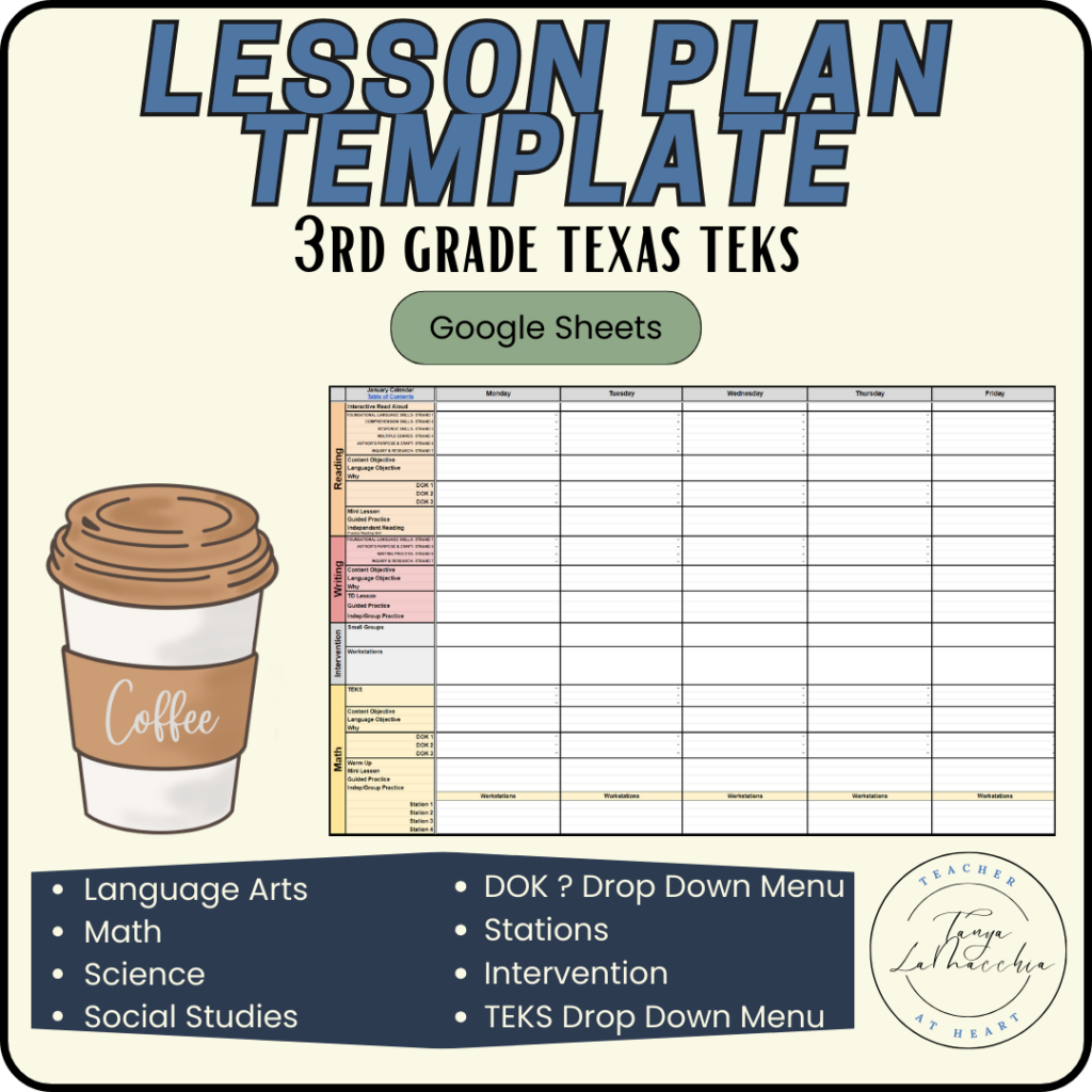 Lesson Plan Template 3rd Grade Texas TEKS Dropdown Menu - Tanya ...